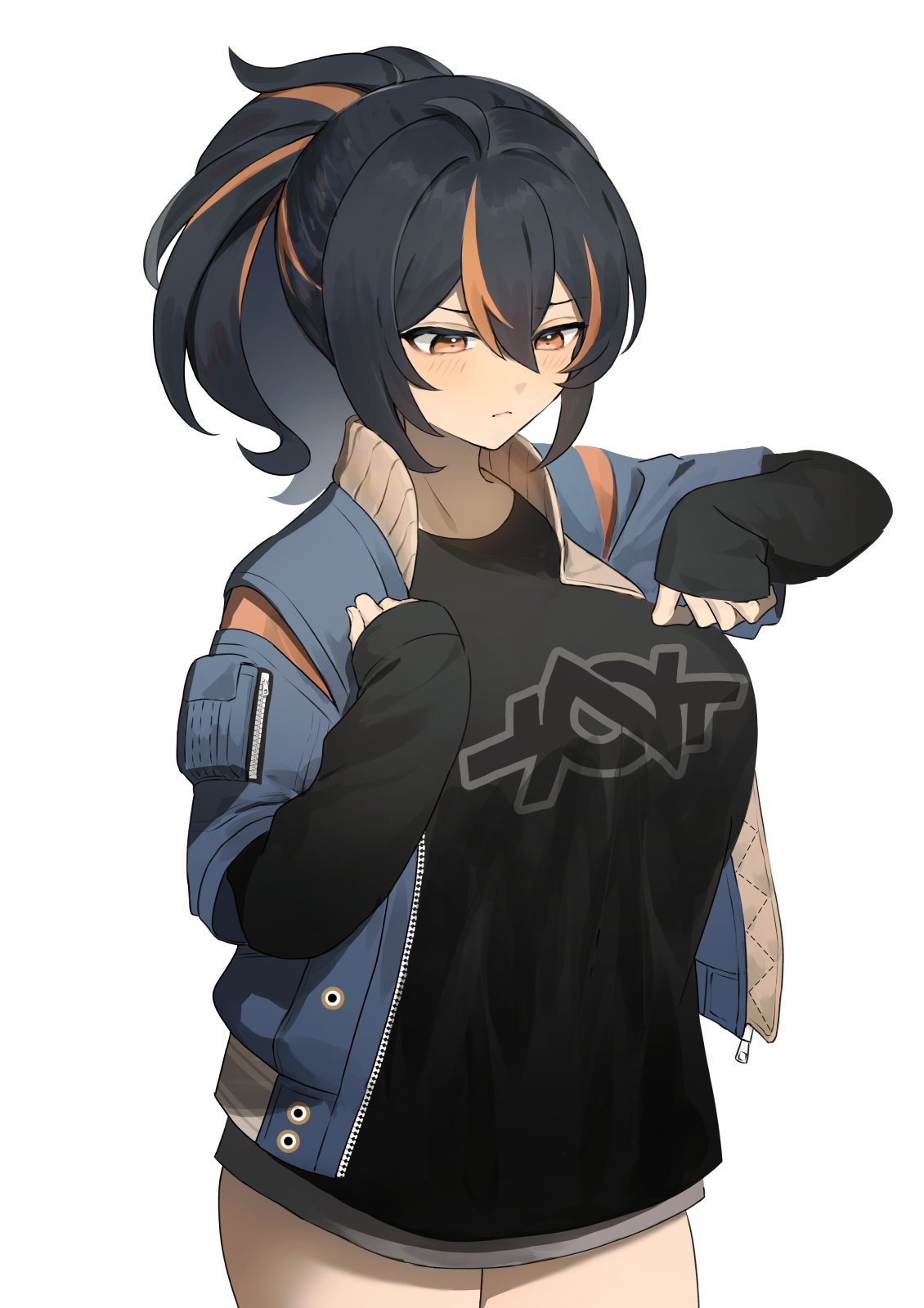 The Big ImageBoard (TBIB) - 1girl alternate costume black hair blue jacket blush borrowed ...