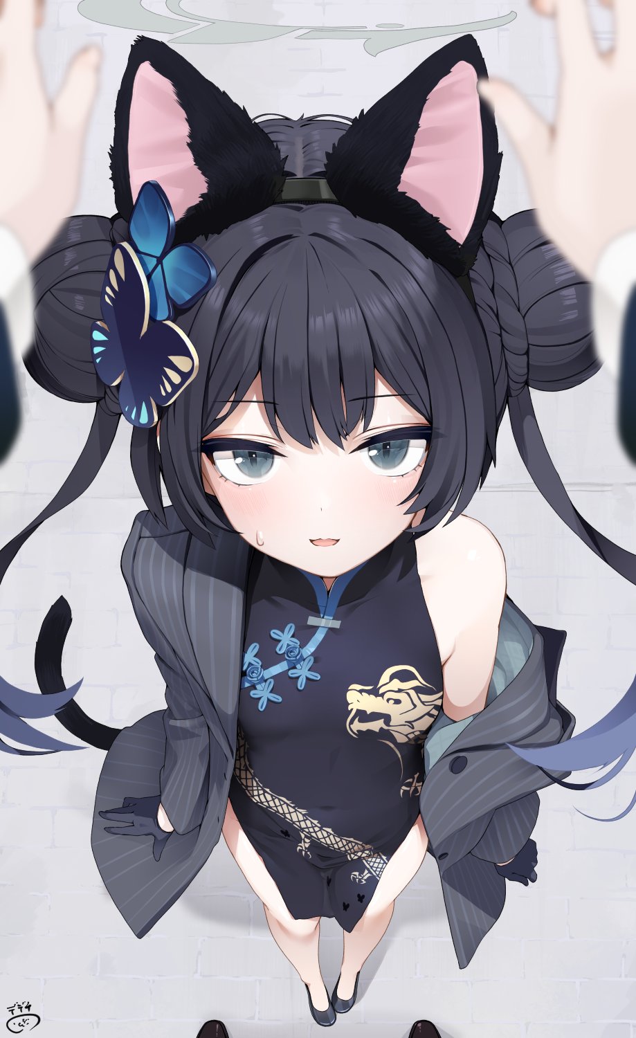 The Big ImageBoard (TBIB) - 1girl animal ears bare shoulders black dress black gloves black hair ...