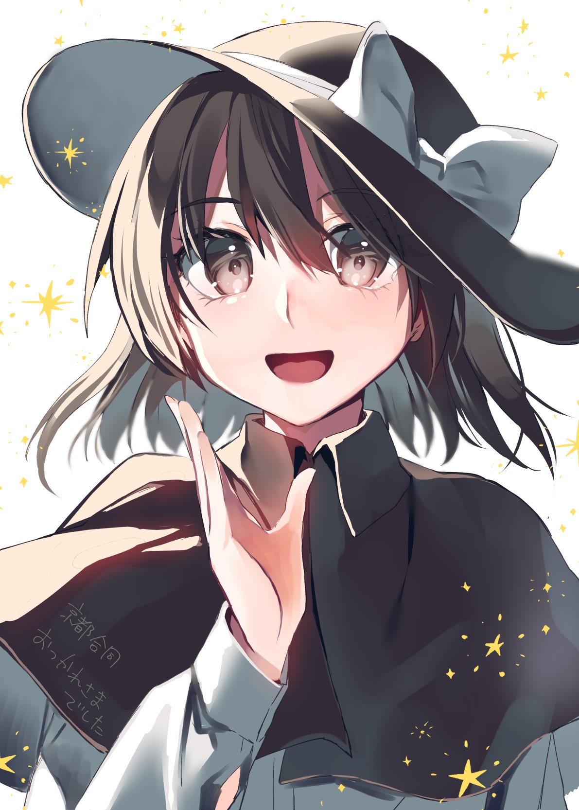 The Big ImageBoard (TBIB) - 1girl black capelet black hat bow brown eyes brown hair capelet ...