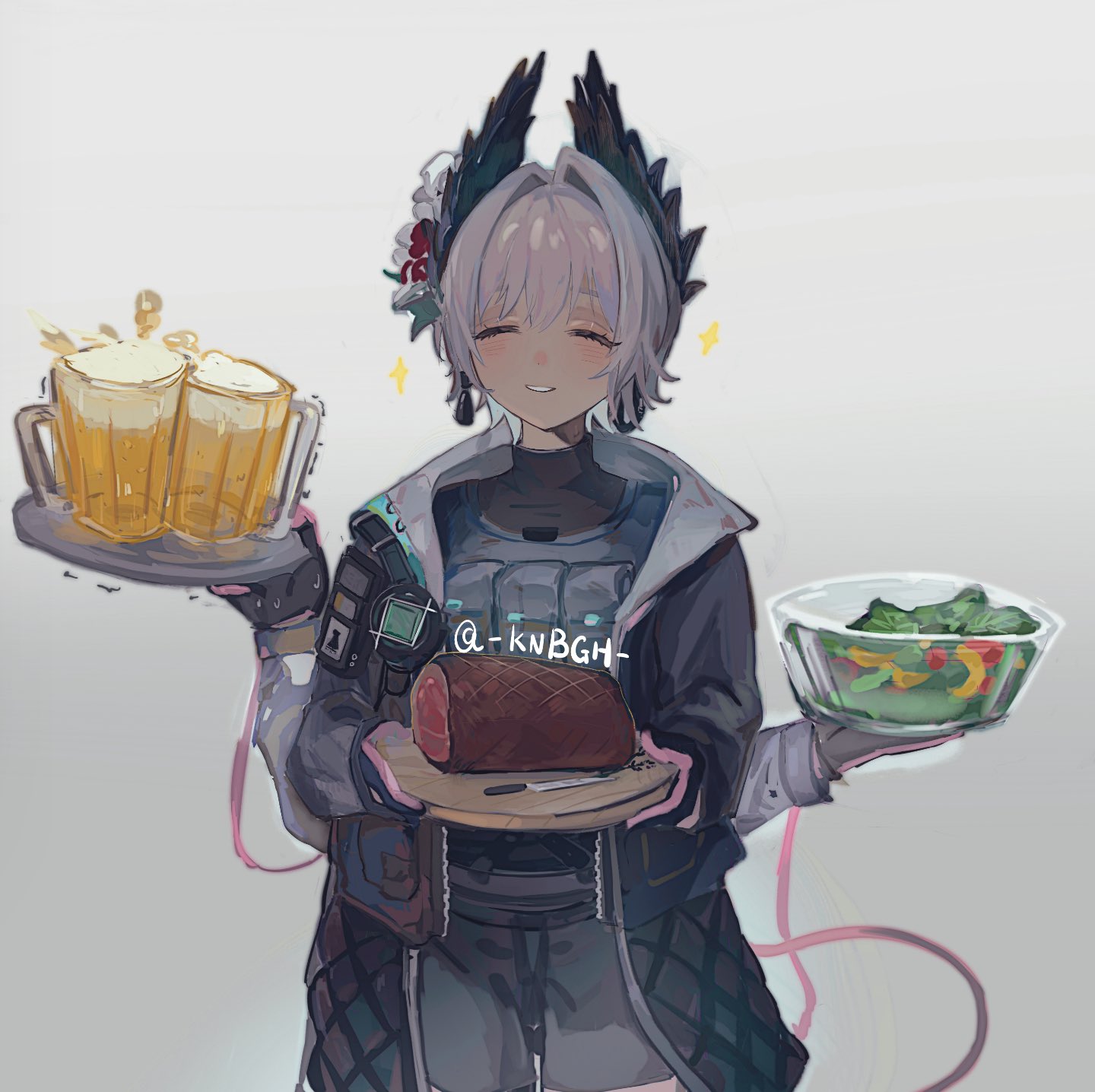 The Big ImageBoard (TBIB) - 1girl alcohol arknights beer beer mug black feathers black jacket ...