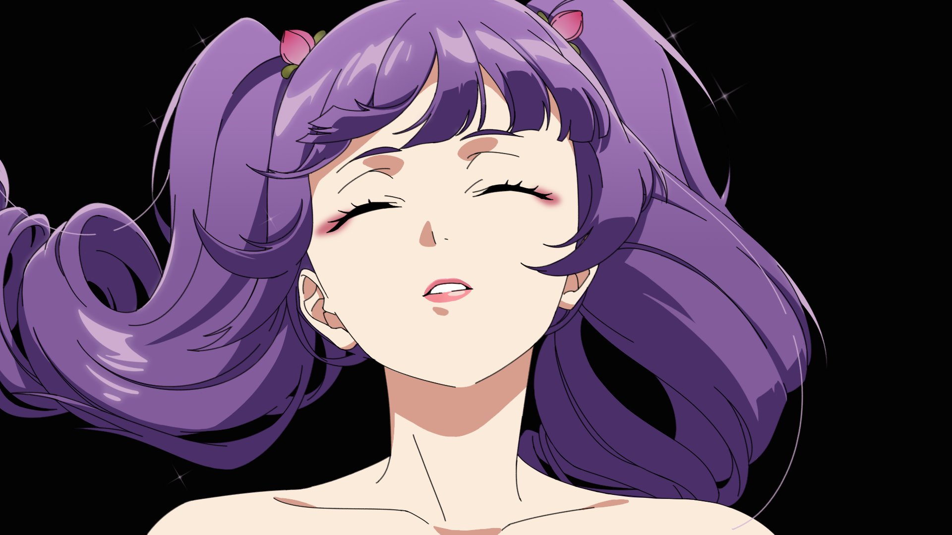 The Big ImageBoard (TBIB) - 1girl black background blunt bangs closed eyes collarbone drill hair ...