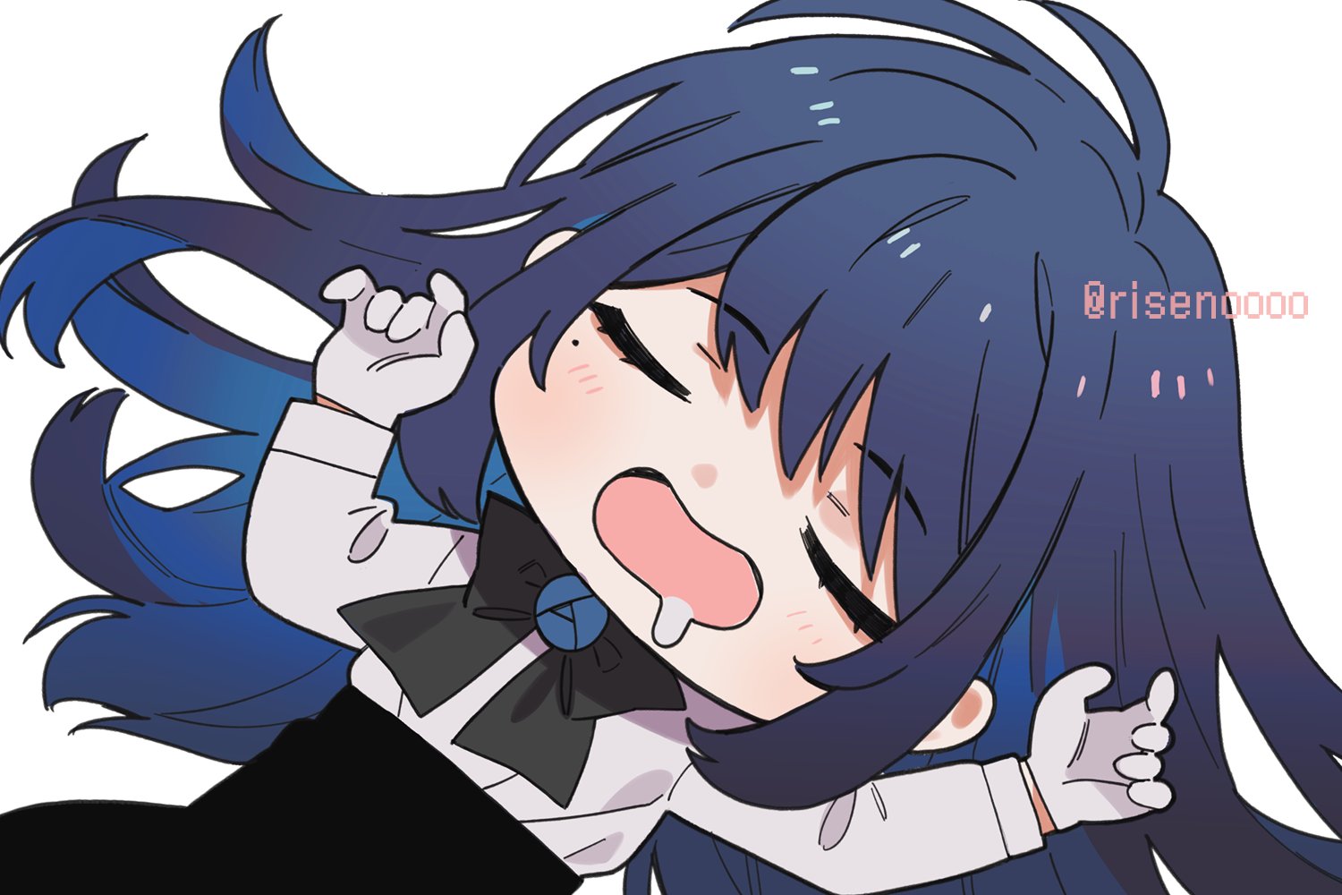 The Big ImageBoard (TBIB) - 1girl ado (utaite) black bow black bowtie blue brooch blue hair bow ...