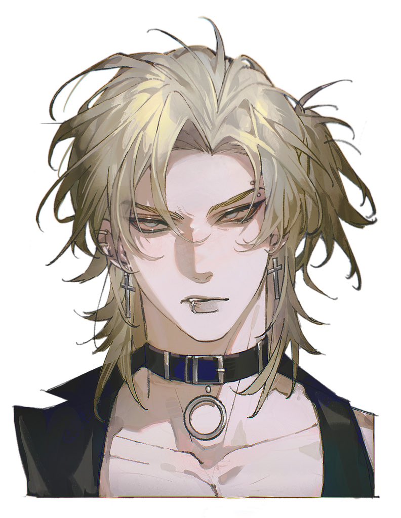 The Big ImageBoard (TBIB) - 1boy black collar blonde hair blue eyes collar collarbone cross ...