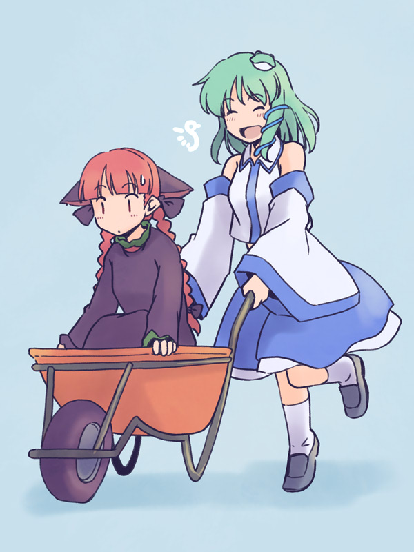 The Big ImageBoard (TBIB) - 2girls animal ears black bow black dress blue background blue skirt ...