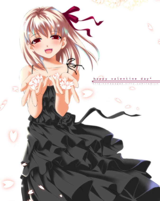 The Big Imageboard Tbib Blond Hair Blonde Hair Blush Dress Flower Pedal Gown Hair Ribbon