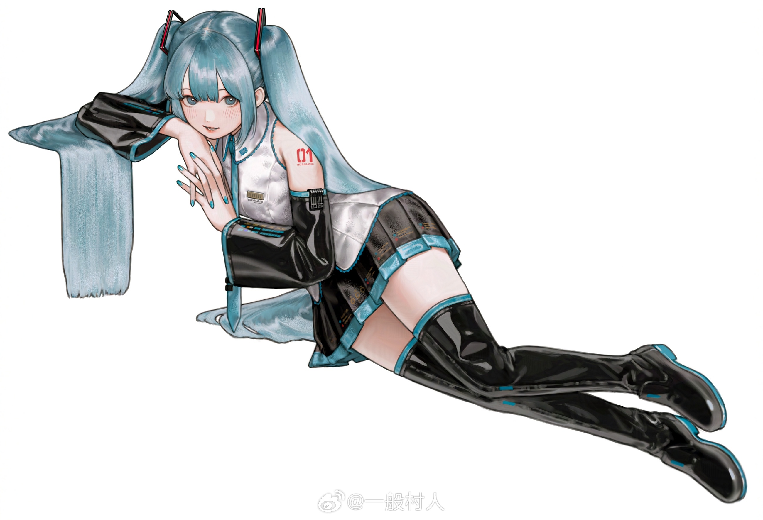 The Big ImageBoard (TBIB) - 1girl aqua eyes aqua hair aqua nails aqua necktie aqua trim arm ...