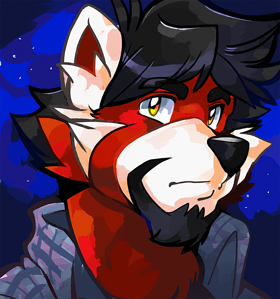 The Big ImageBoard (TBIB) - ailurid anthro beard black hair black nose blue background clothed ...