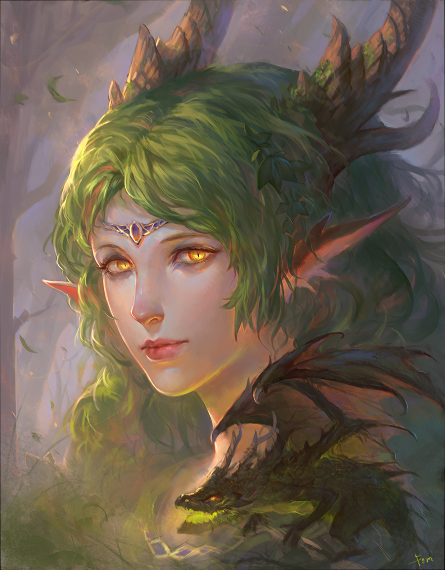The Big ImageBoard (TBIB) - 1girl bad id bad pixiv id dragon fom (lifotai) green hair horns lips ...
