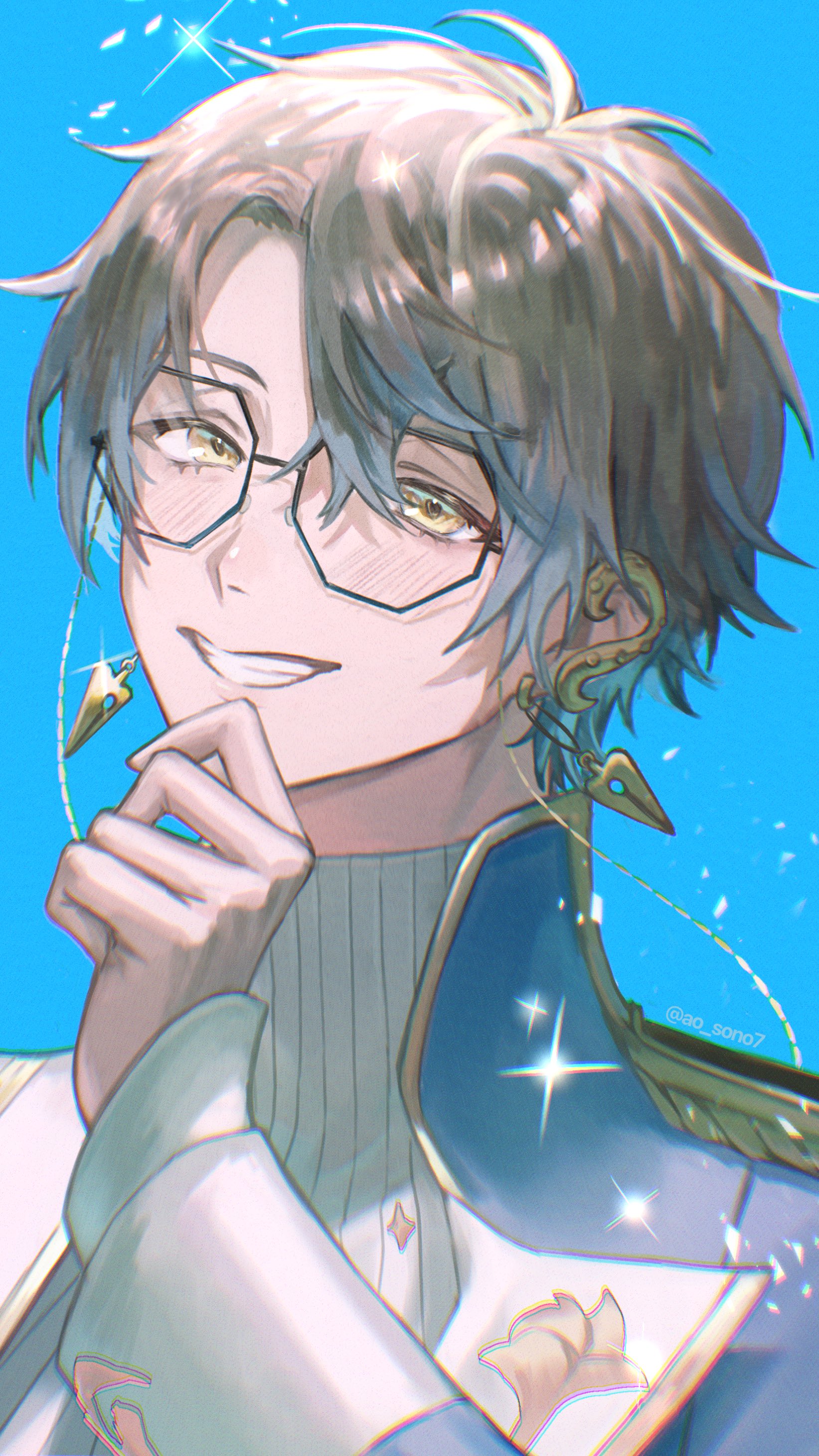 The Big ImageBoard (TBIB) - 1boy absurdres alternate costume ao sono7 black-framed eyewear blue ...