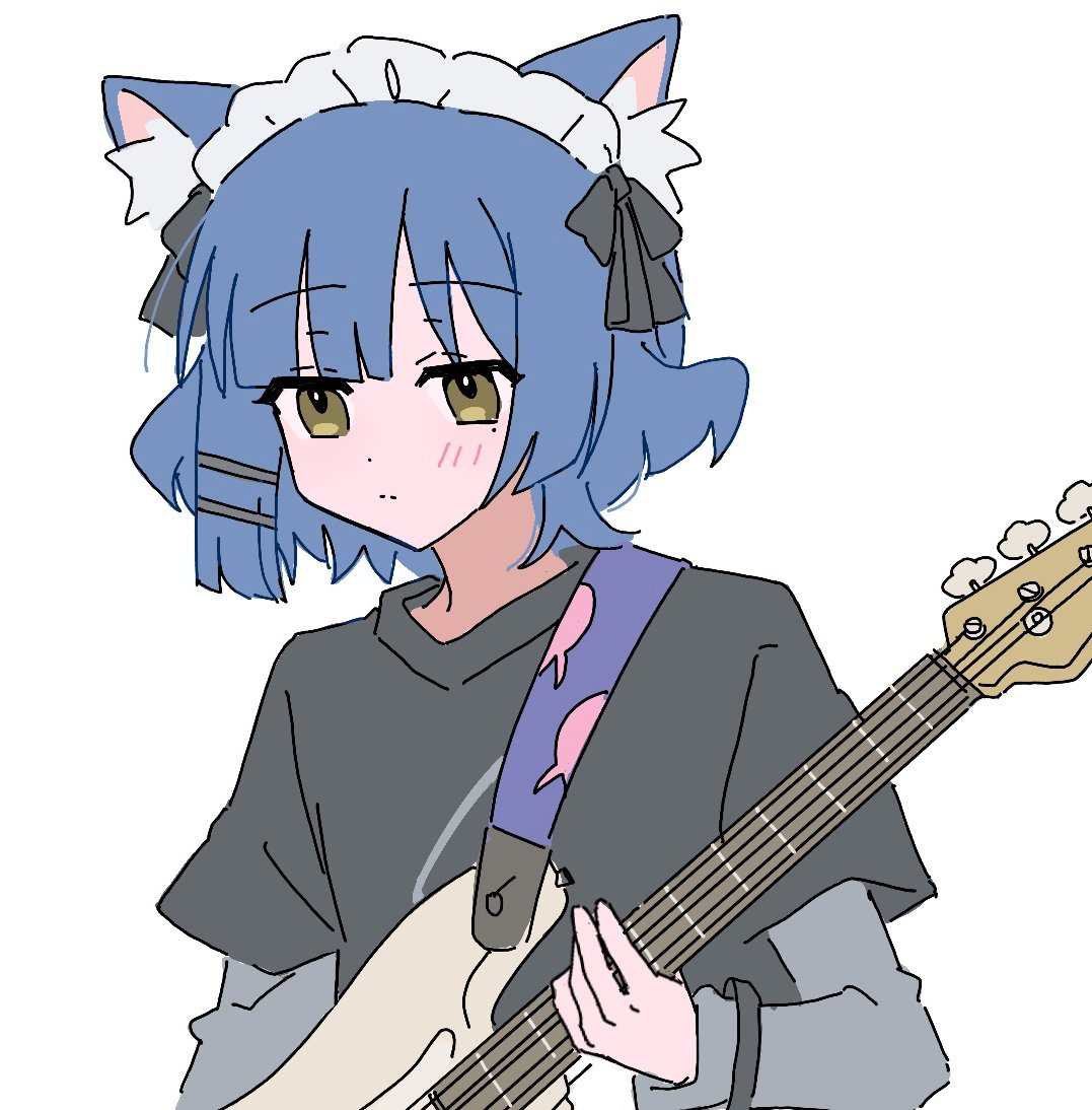 The Big ImageBoard (TBIB) - 1girl animal ears bass guitar black shirt ...