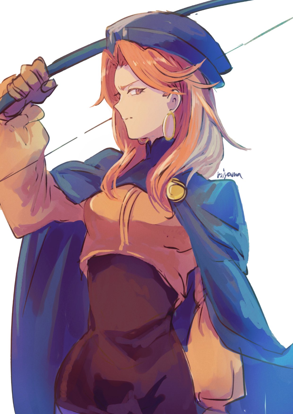 The Big ImageBoard (TBIB) - 1girl arm up arycelle dania black skirt blue cape blue headwear bow ...