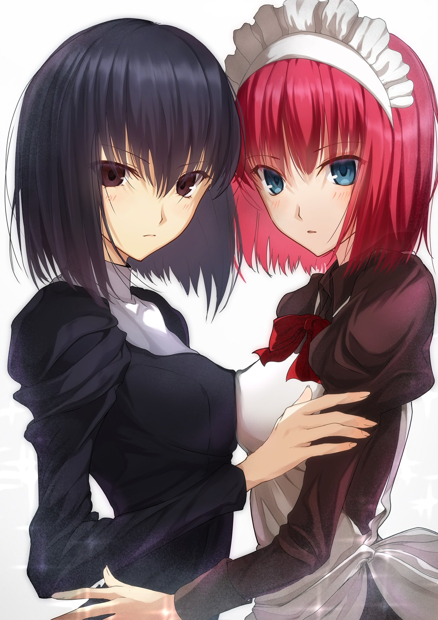 The Big ImageBoard (TBIB) - 2girls apron black dress black eyes black hair blue eyes blush bow ...