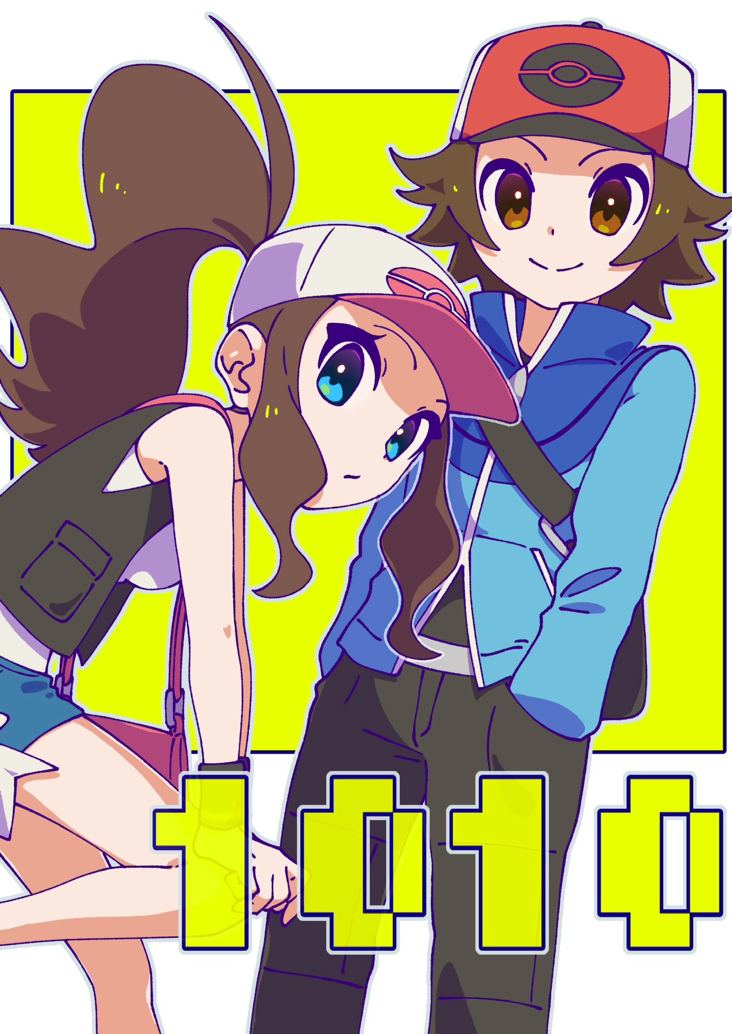 The Big ImageBoard (TBIB) - 1boy 1girl bag baseball cap black pants black vest blue eyes blue ...