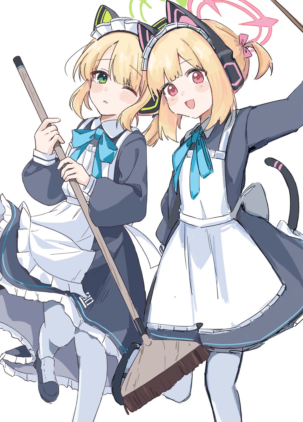 The Big ImageBoard (TBIB) - 2girls animal ear headphones animal ears apron black dress black ...