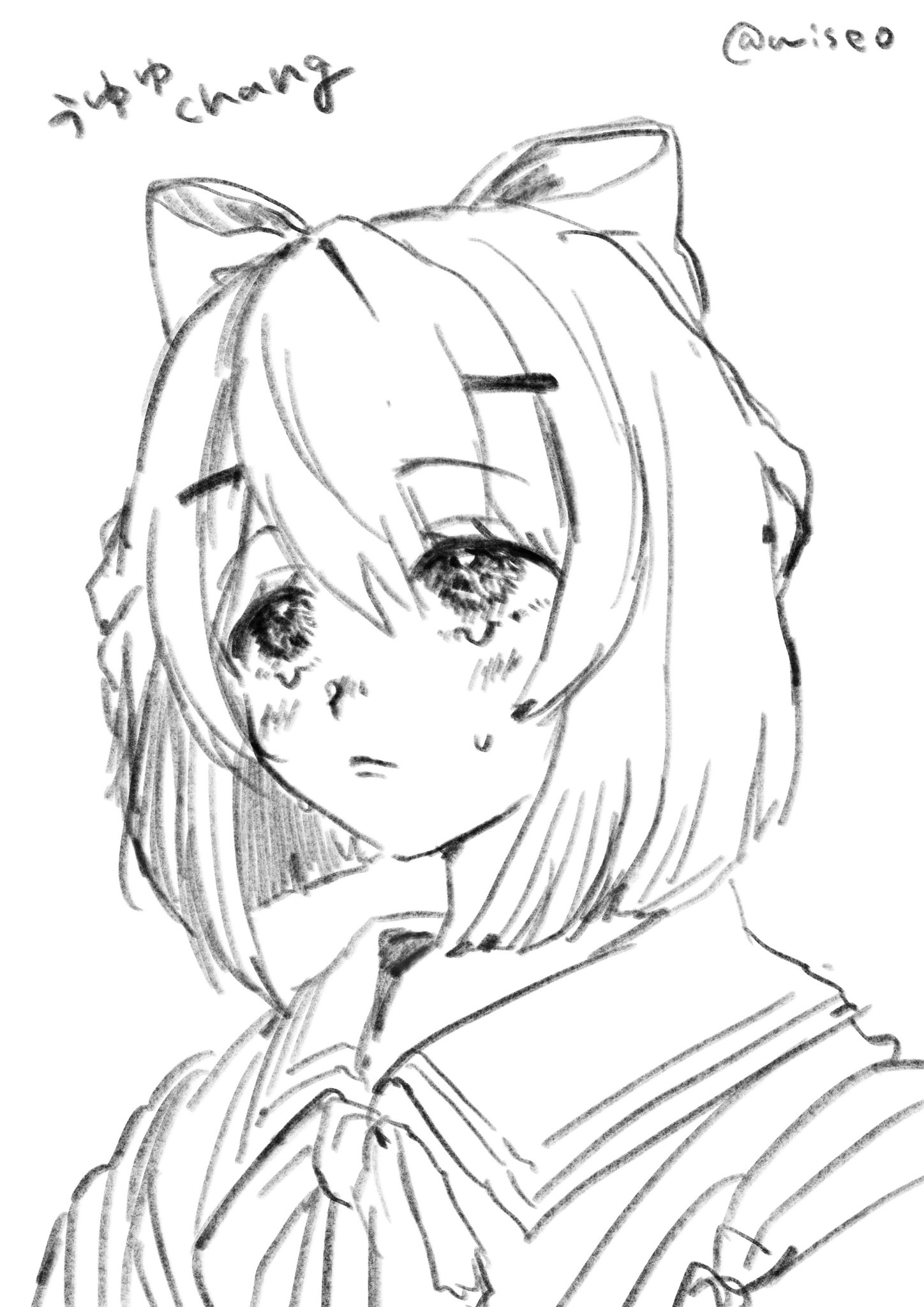 The Big ImageBoard (TBIB) - 1girl blush bob cut bow character name closed mouth commentary ...