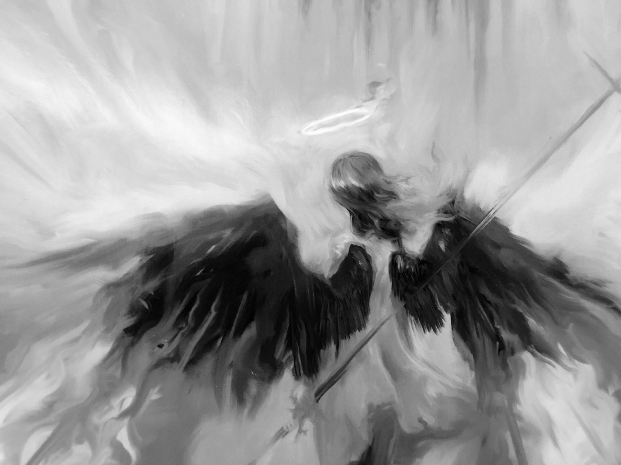 The Big ImageBoard (TBIB) - 1girl angel before the fight black hair ...