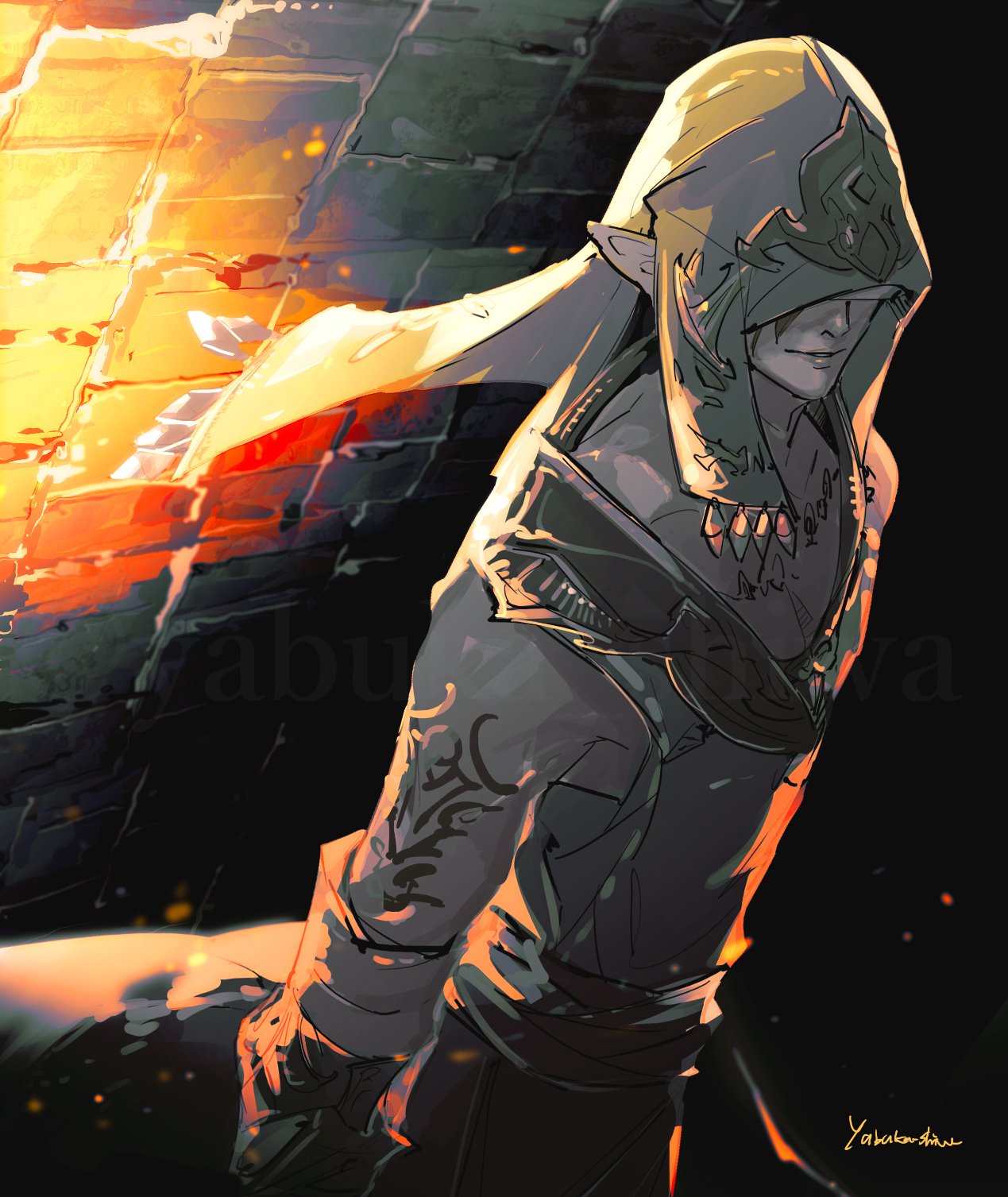 The Big ImageBoard (TBIB) - 1boy arm tattoo brick wall detached hood ...