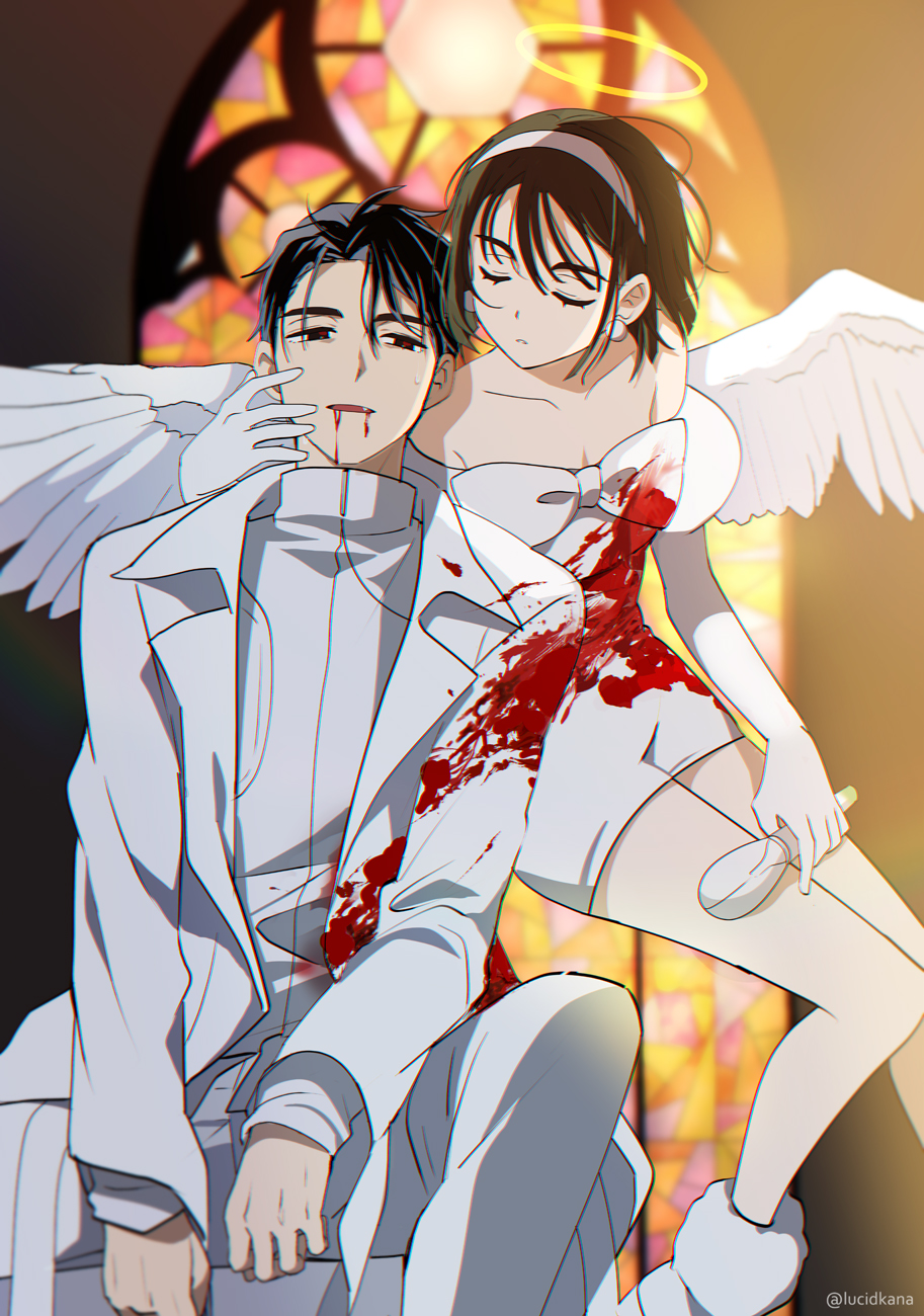 The Big ImageBoard (TBIB) - 1boy 1girl alien stage angel wings arm around neck bare shoulders ...