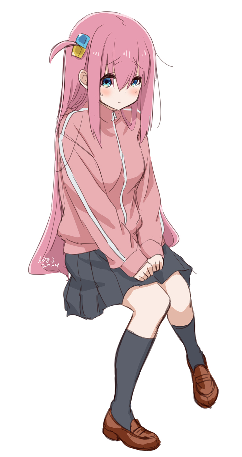 The Big ImageBoard (TBIB) - 1girl artist name black skirt black socks blue eyes blush bocchi the ...