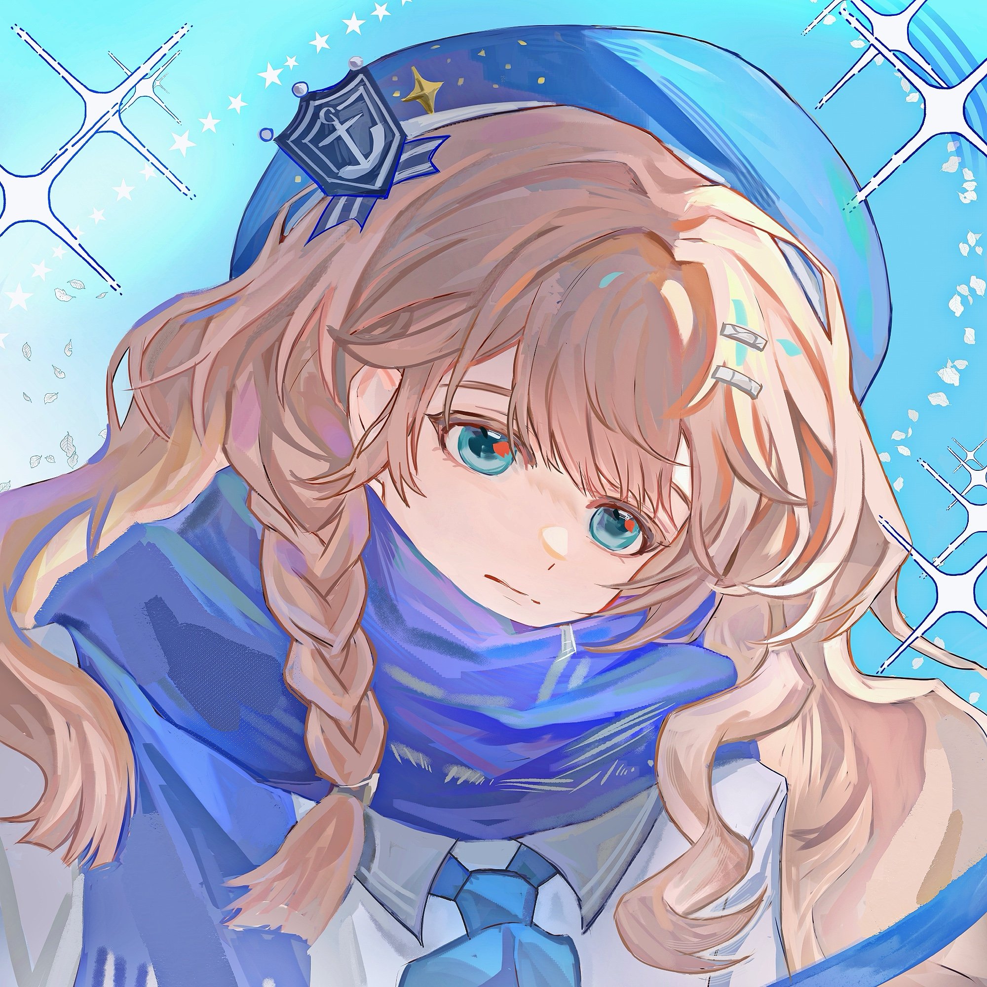 The Big ImageBoard (TBIB) - 1girl anchor hat ornament beret blue background blue eyes blue hat ...