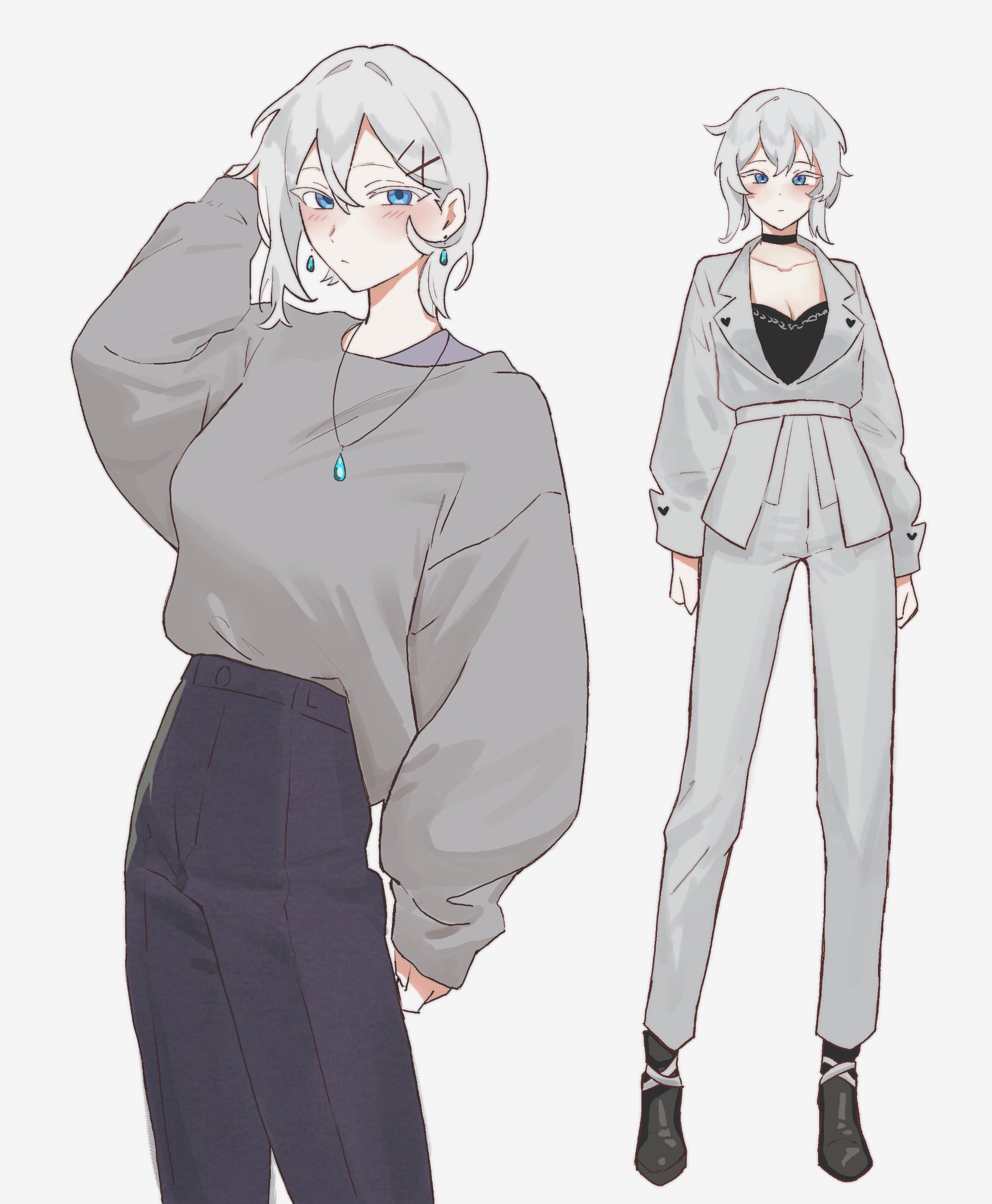 The Big ImageBoard (TBIB) - 1girl black choker black footwear black pants black shirt blue eyes ...