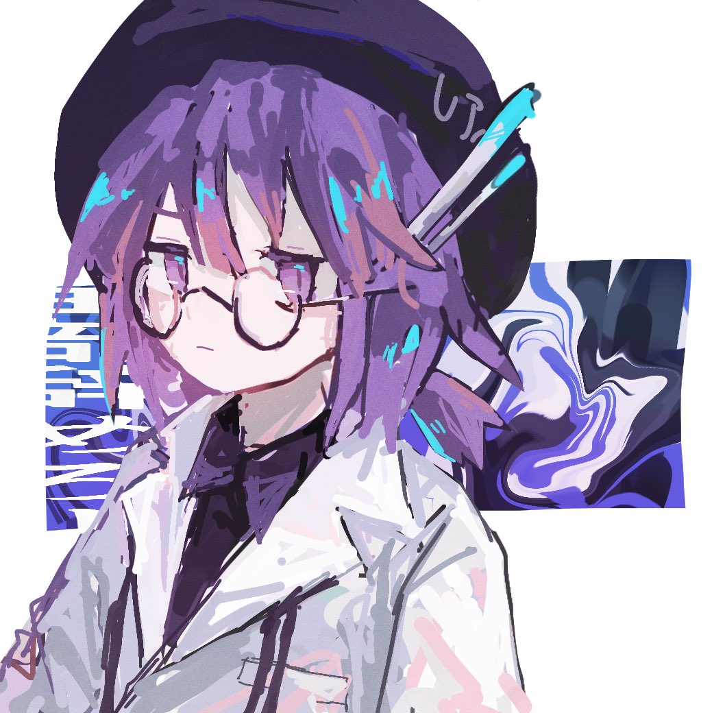 The Big ImageBoard (TBIB) - 1girl beret black-framed eyewear black hat black shirt closed mouth ...