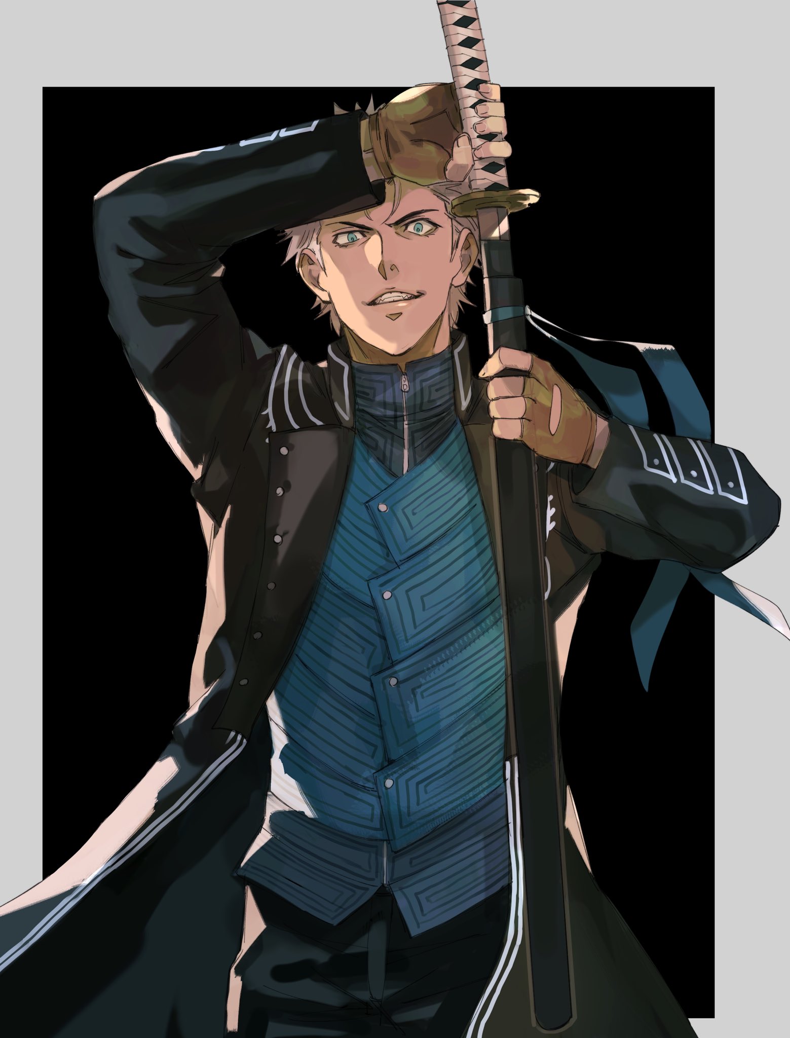 The Big ImageBoard (TBIB) - 1boy black background black coat black ...