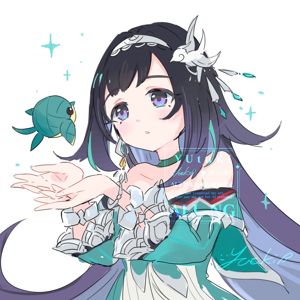 The Big ImageBoard (TBIB) - 1girl aqua hair bare shoulders bird bird hair ornament black hair ...