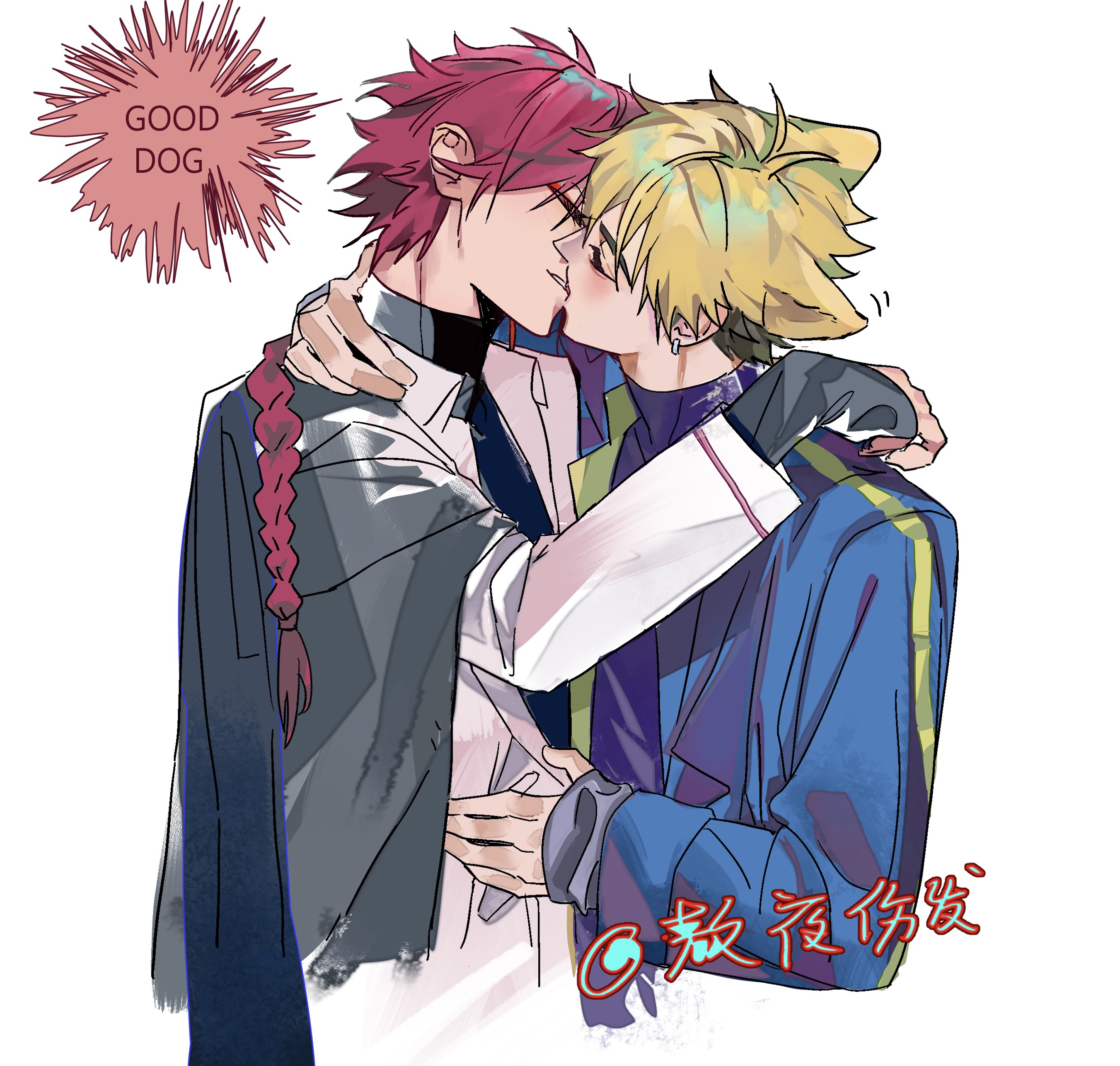 The Big ImageBoard (TBIB) - 2boys absurdres animal ears artist name black shirt blonde hair blue ...