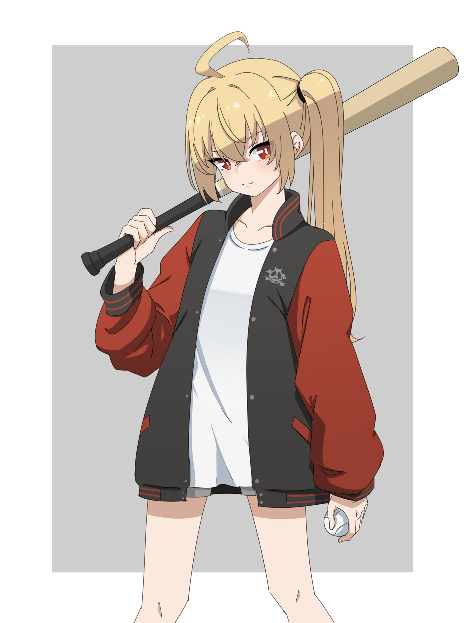 The Big ImageBoard (TBIB) - 1girl ahoge ball baseball bat blonde hair bright pupils closed mouth ...