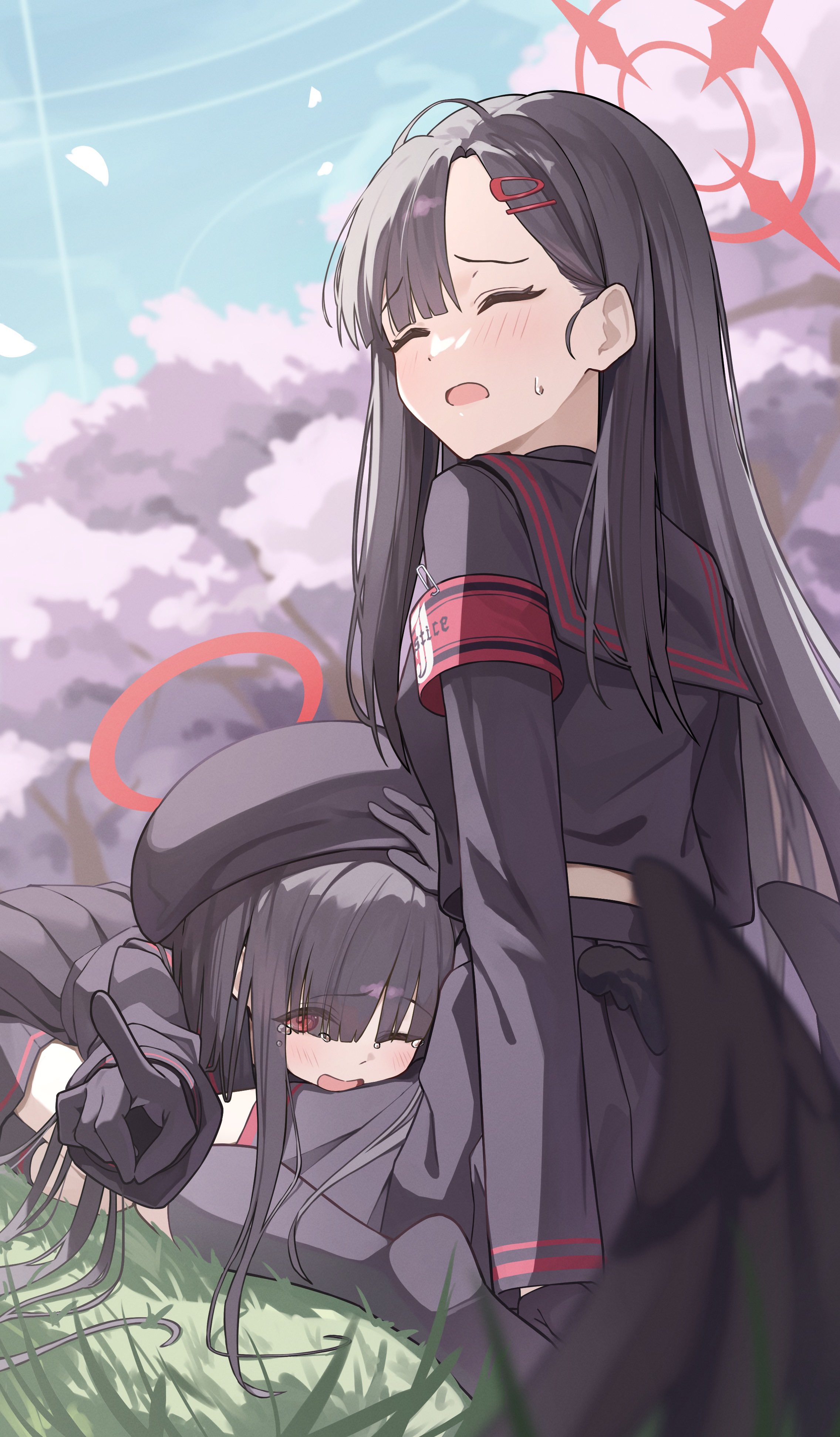 The Big ImageBoard (TBIB) - 2girls absurdres asymmetrical bangs beret black gloves black hair ...