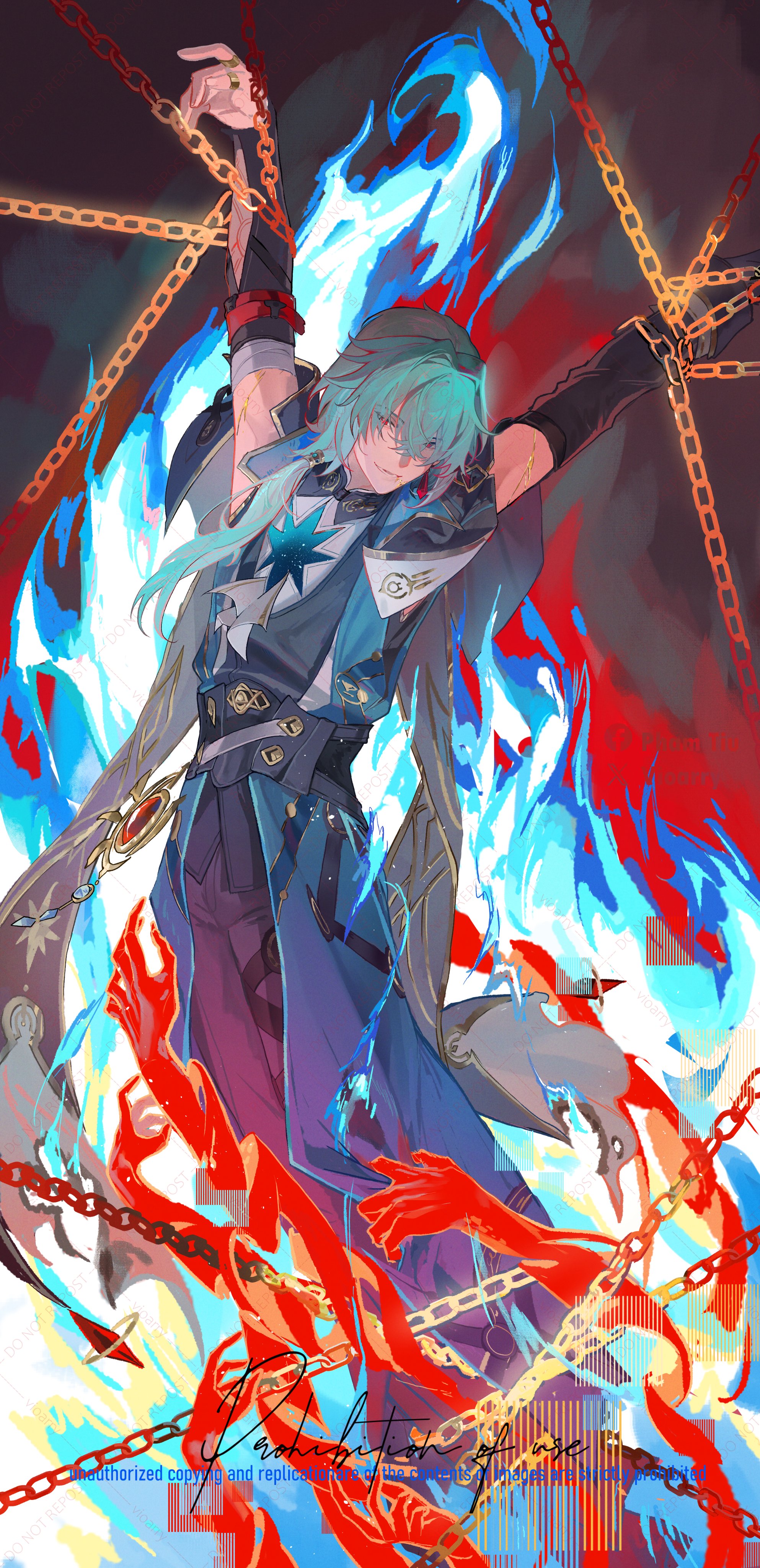 The Big ImageBoard (TBIB) - 1boy absurdres anaxa (honkai: star rail) aqua hair black gloves blue ...