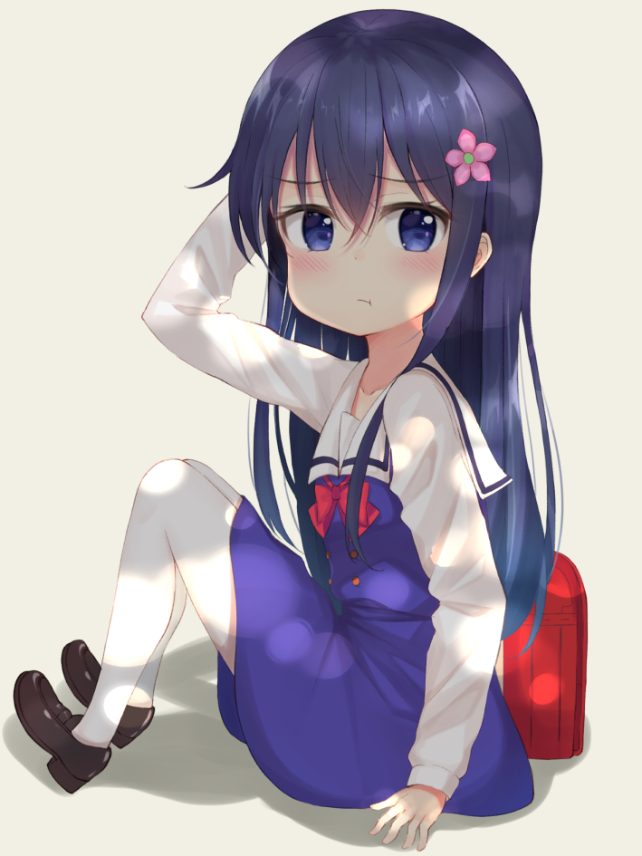 The Big ImageBoard (TBIB) - 1girl :t arm up backpack bag bangs blue dress blue eyes blue hair ...