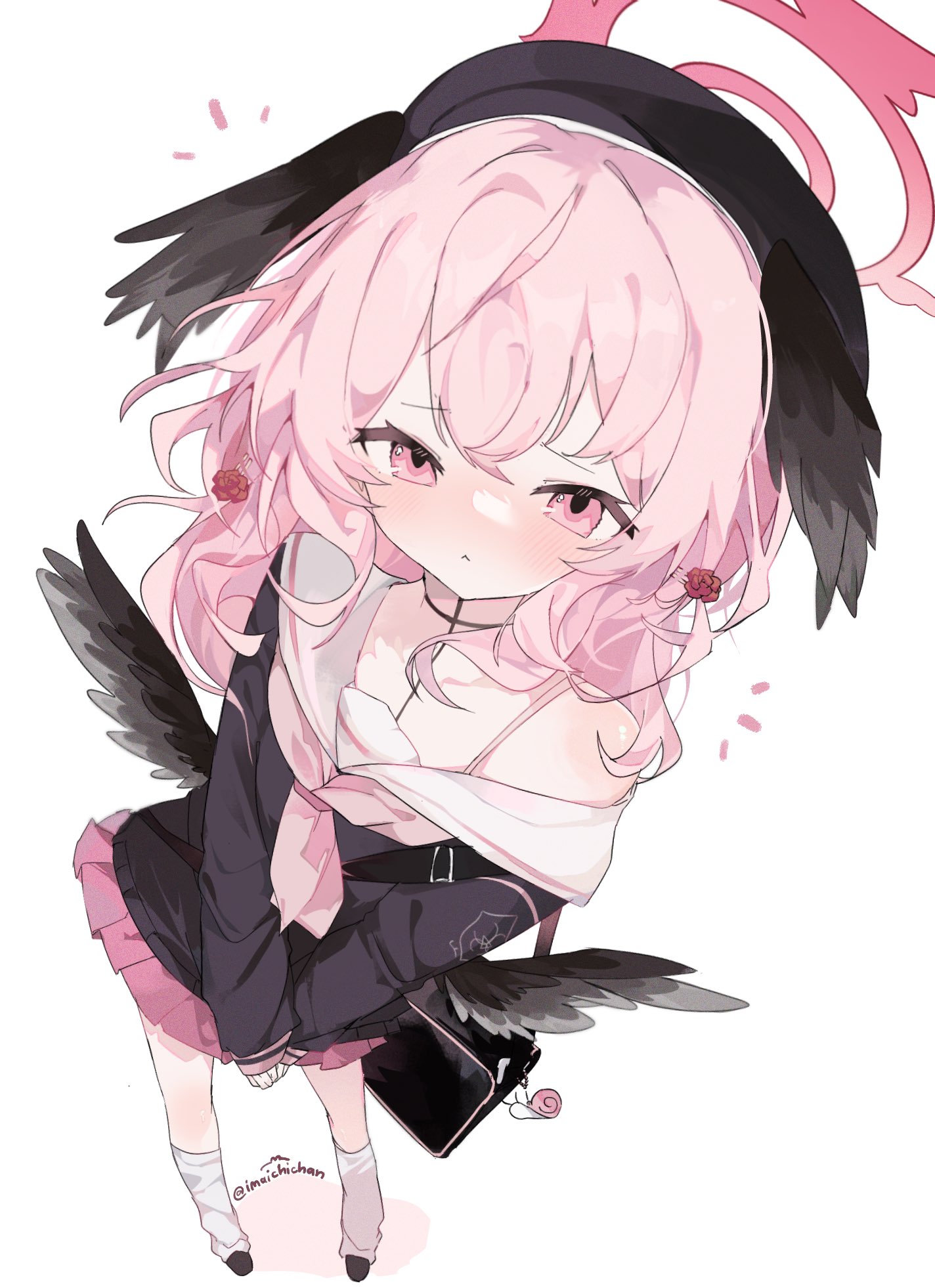 The Big ImageBoard (TBIB) - 1girl artist name bag charm beret black bag black cardigan black ...