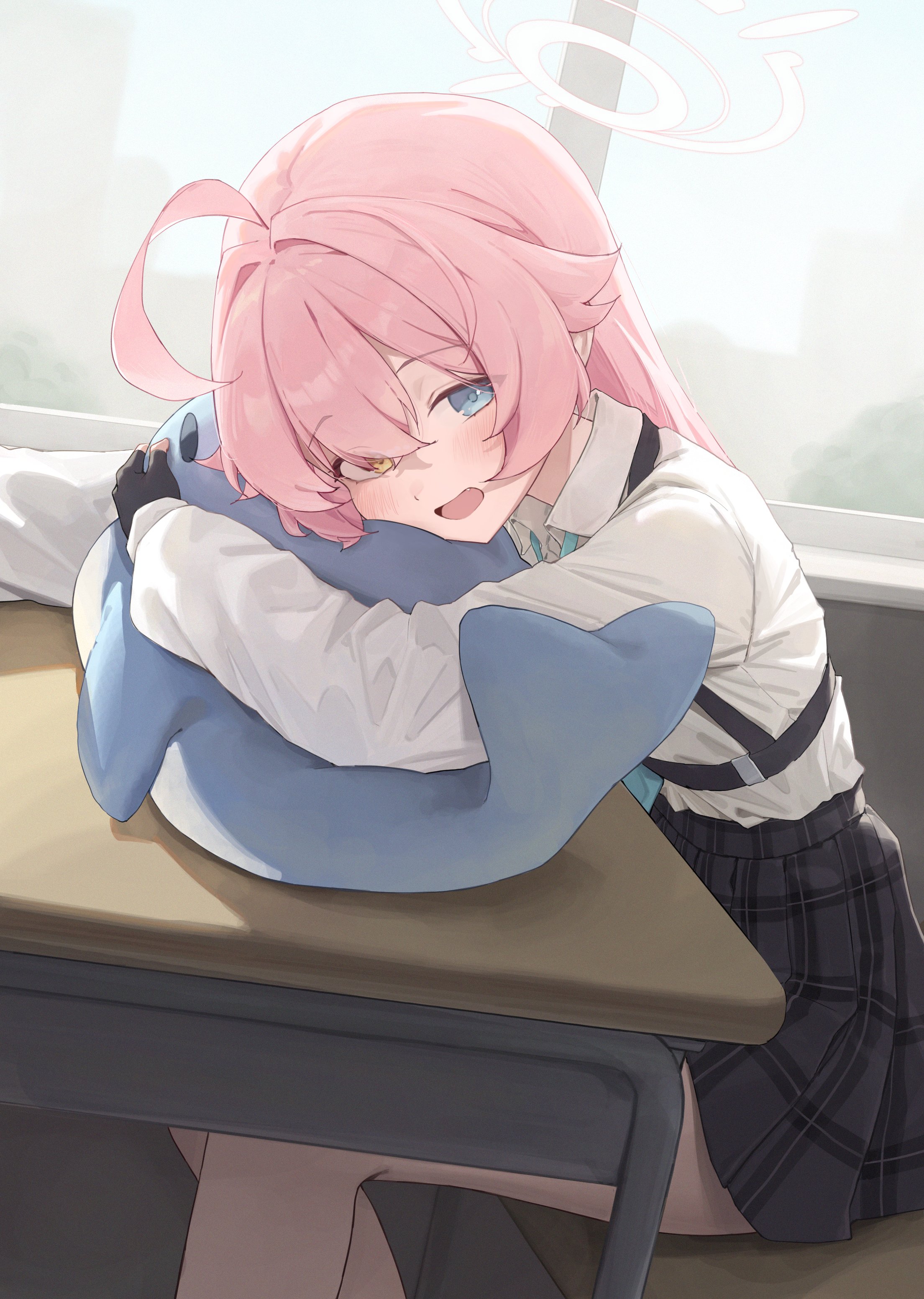 The Big ImageBoard (TBIB) - 1girl absurdres ahoge aqua necktie arm on table black gloves blue ...