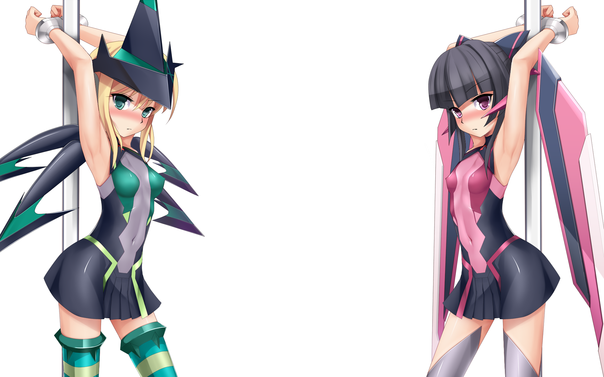 The Big Imageboard Tbib Akatsuki Kirika Black Hair Blonde Hair Bodysuit Bondage Erect