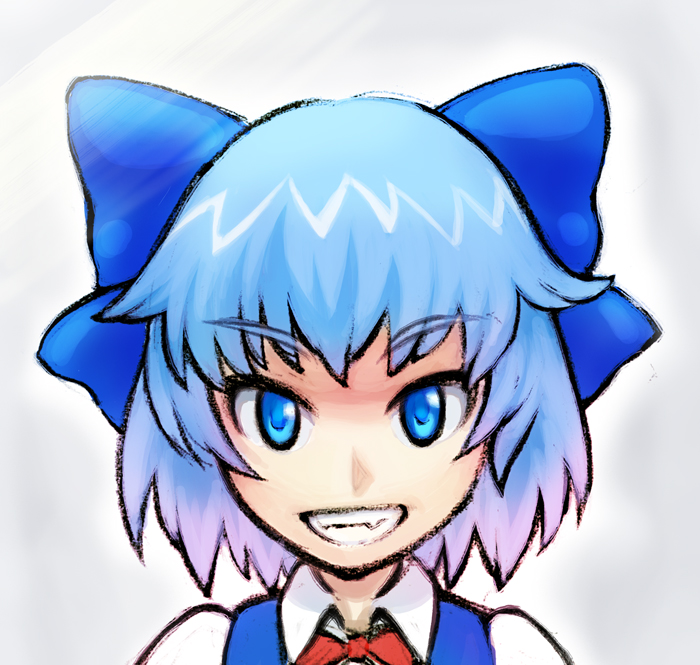 The Big ImageBoard (TBIB) - 1girl bad id bad pixiv id blue eyes blue hair bow cirno fang grin ...