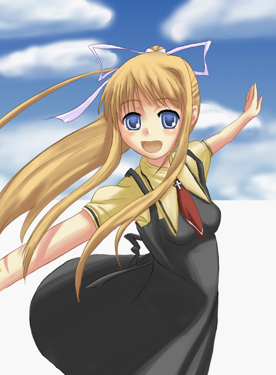 The Big Imageboard Tbib Air Blonde Hair Blue Eyes Hair Ribbon Kamio