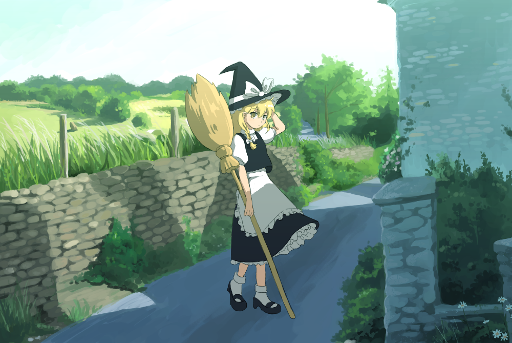 The Big ImageBoard (TBIB) - blonde hair broom full body hand on headwear kirisame marisa ...