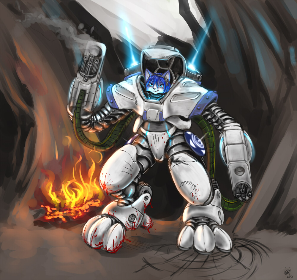 The Big ImageBoard (TBIB) - ambiguous gender ammo belt anthro armor blood blue body blue eyes ...