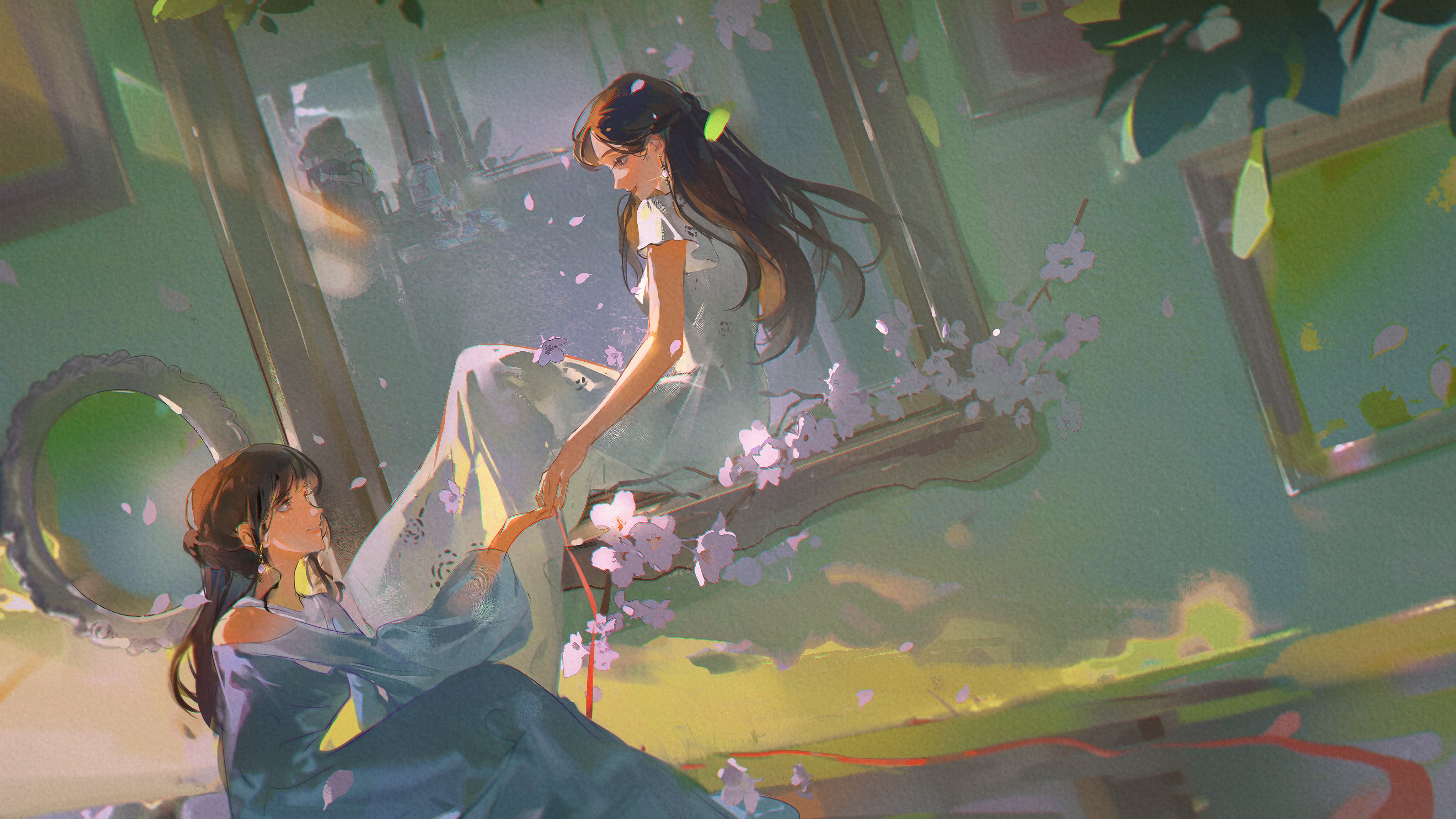 The Big ImageBoard (TBIB) - 2girls absurdres bare shoulders black hair ...