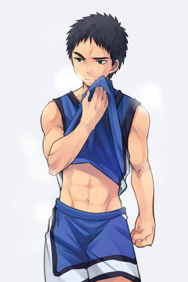 The Big ImageBoard (TBIB) - 1boy abs basketball uniform black hair blue eyes breath grey ...