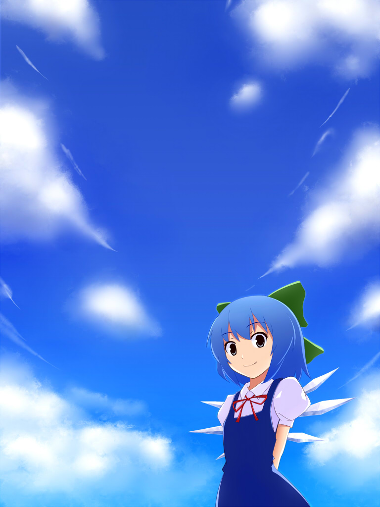The Big Imageboard Tbib Arms Behind Back Blue Hair Bow Cirno Cloud