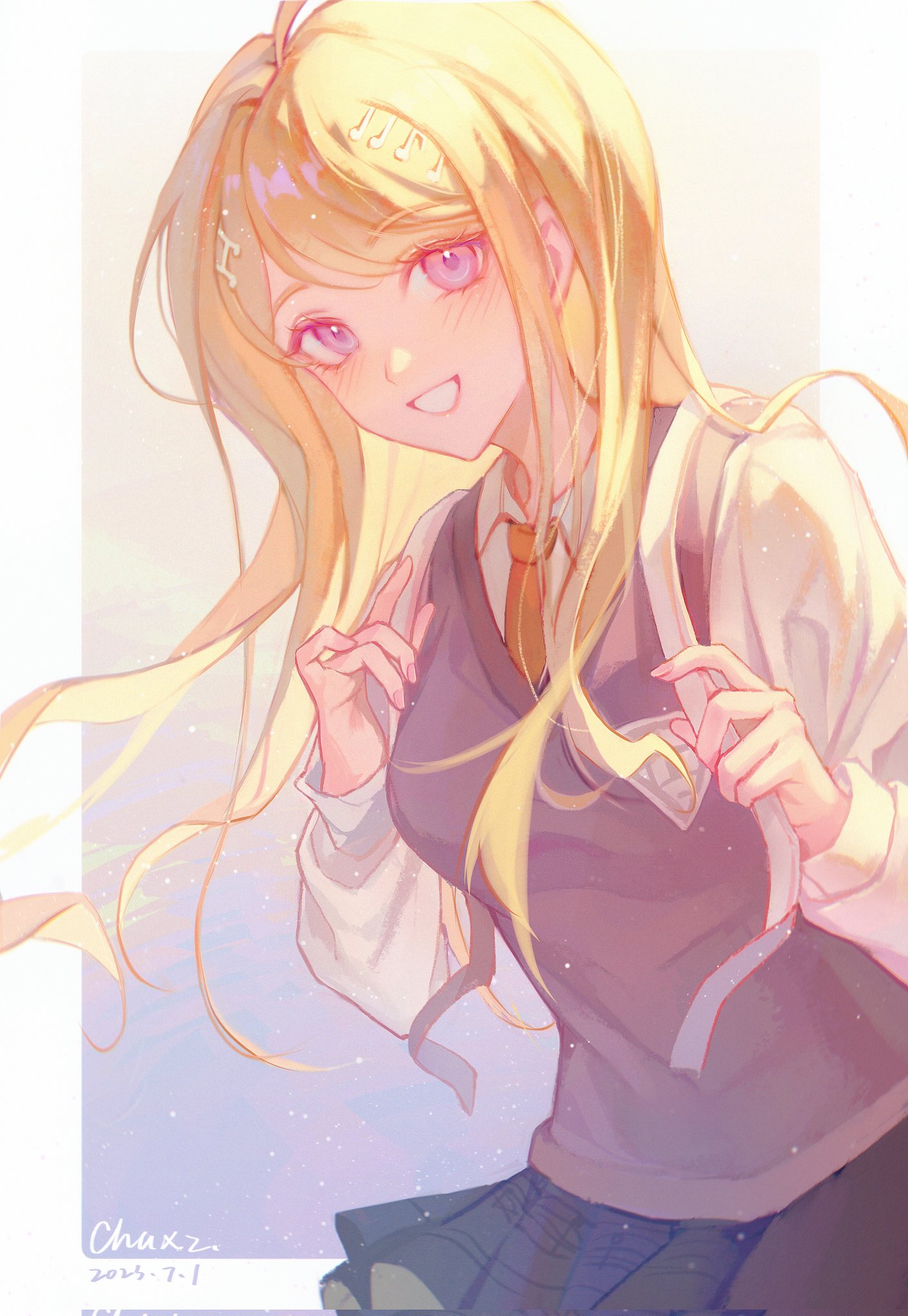 The Big ImageBoard (TBIB) - 1girl ahoge akamatsu kaede backpack bag blonde hair blush border ...