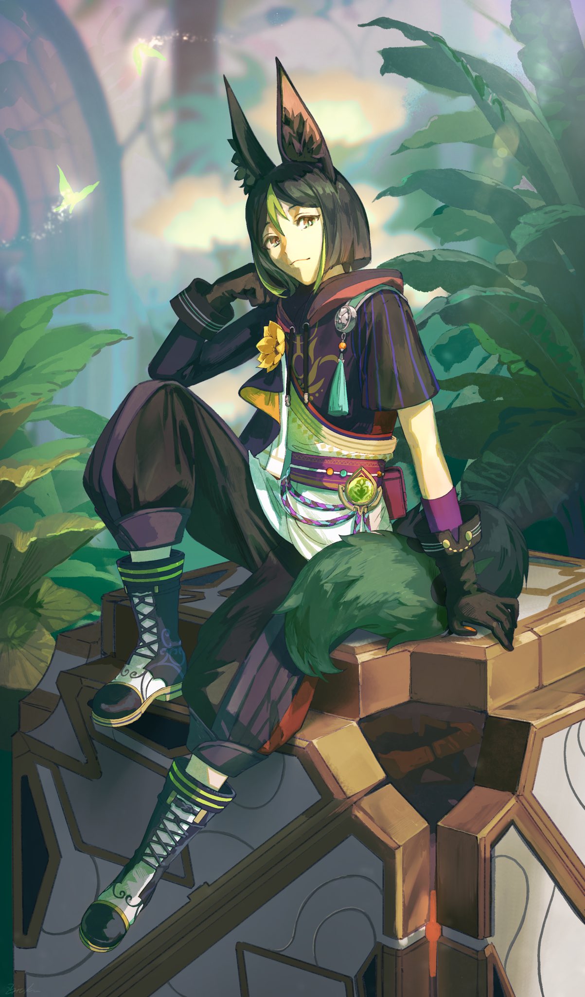 The Big ImageBoard (TBIB) - 1boy animal ear fluff animal ears black hair blurry blurry ...