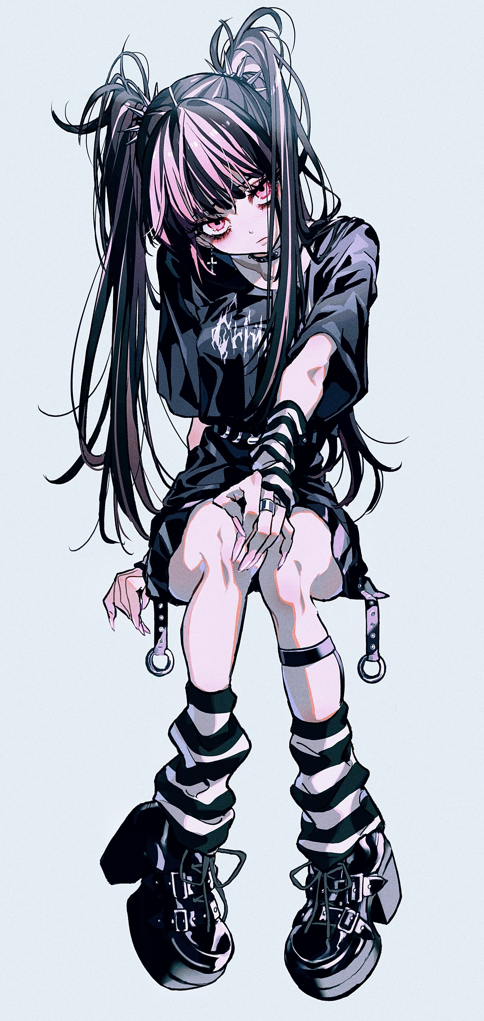 The Big ImageBoard (TBIB) - 1girl absurdres black choker black footwear black hair black shirt ...