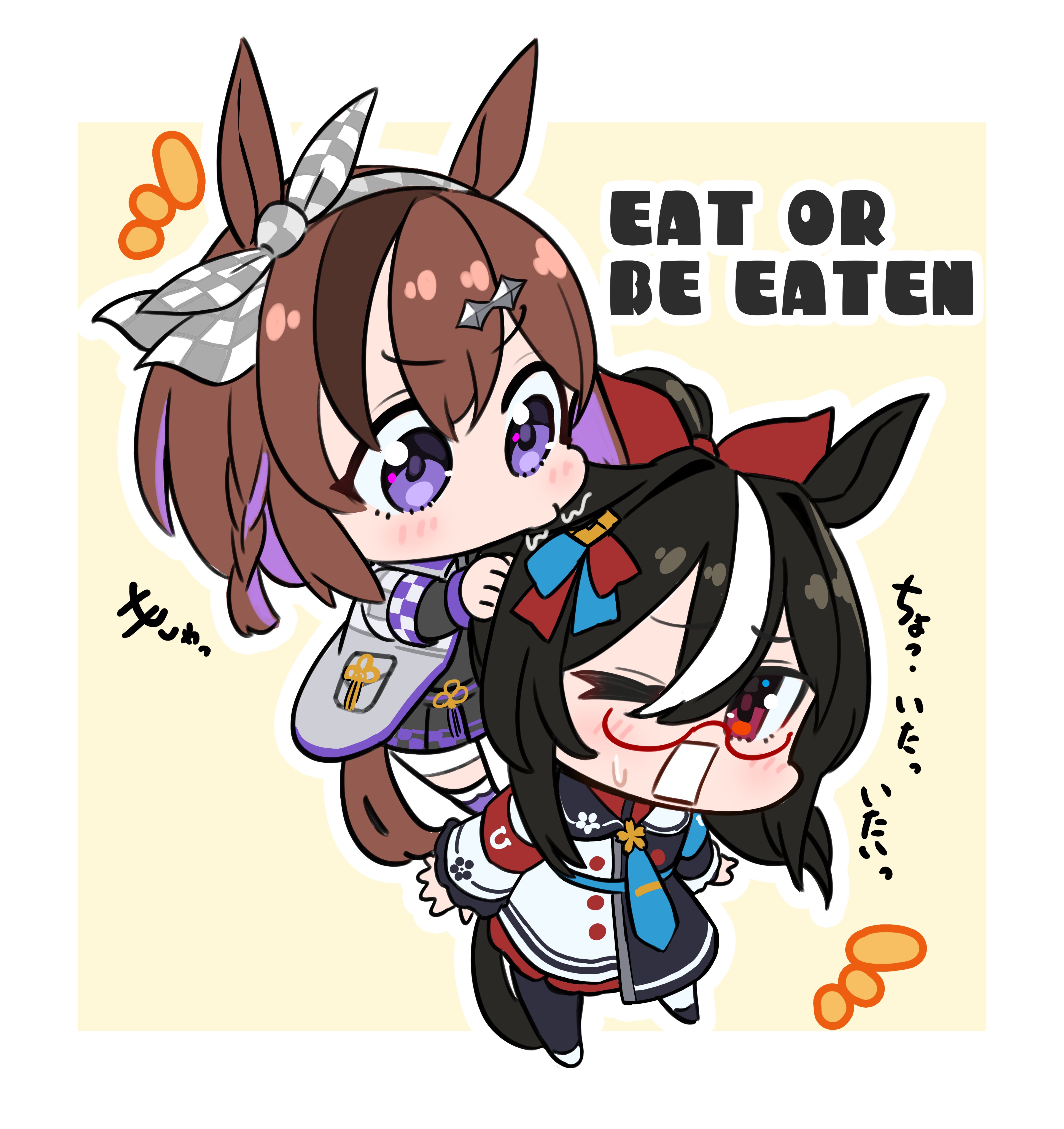 The Big ImageBoard (TBIB) - 2girls absurdres ahoge animal ears black hair bow brown hair closed ...