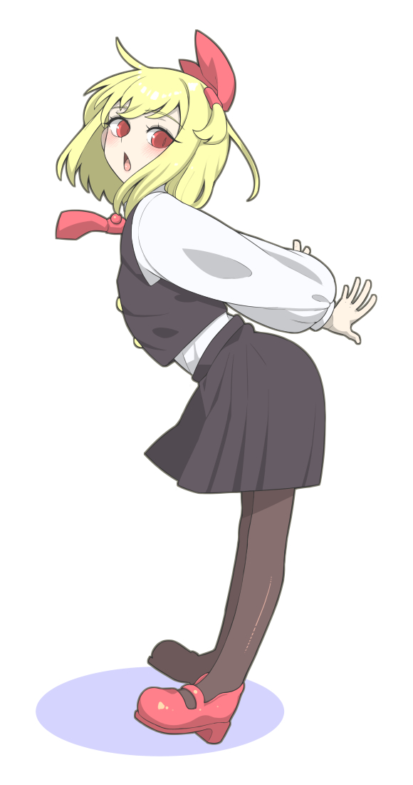 The Big ImageBoard (TBIB) - 1girl arms behind back ascot bent over black pantyhose black skirt ...