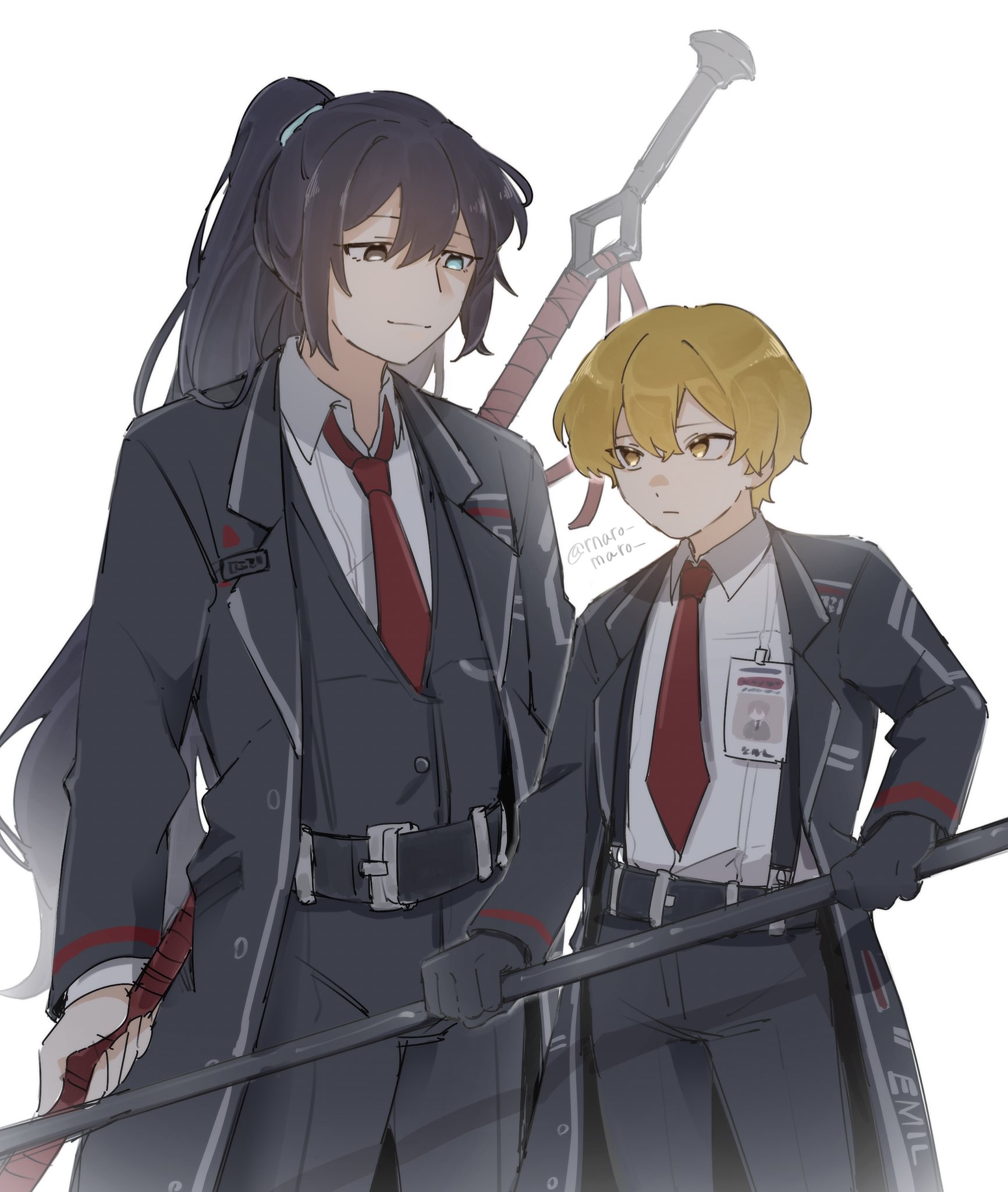 The Big ImageBoard (TBIB) - 2boys aqua eyes black coat black eyes black gloves black hair black ...