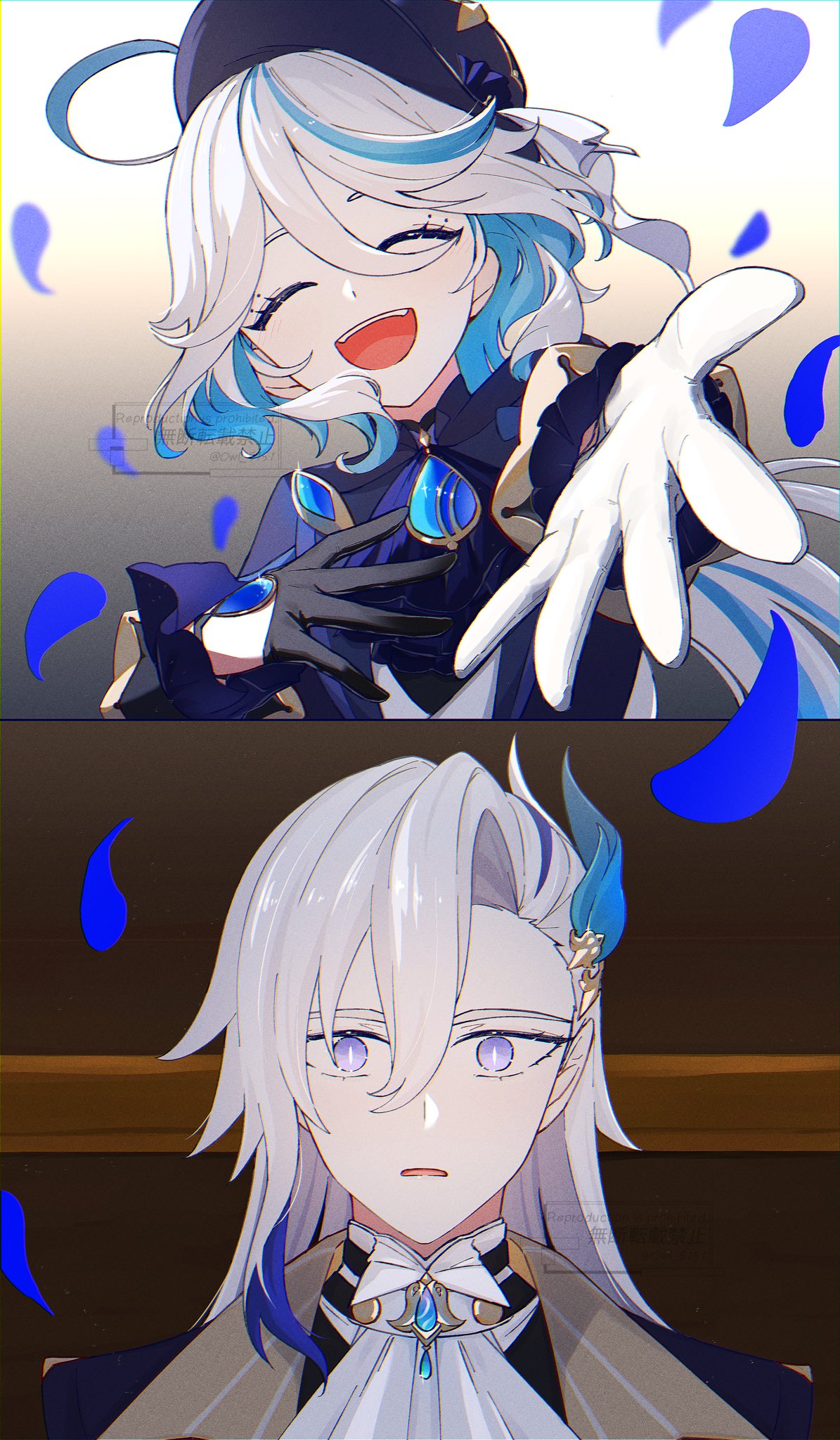 The Big ImageBoard (TBIB) - 1boy 1girl ahoge ascot asymmetrical gloves black gloves blue ascot ...